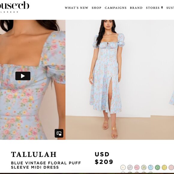 House of CB | Dresses | House Of Cb Tallulah Blue Vintage Floral Puff ...